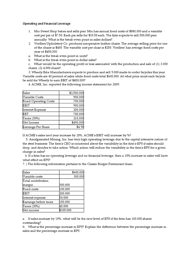 Operating and Financial Leverage | PDF | Debt | Stocks