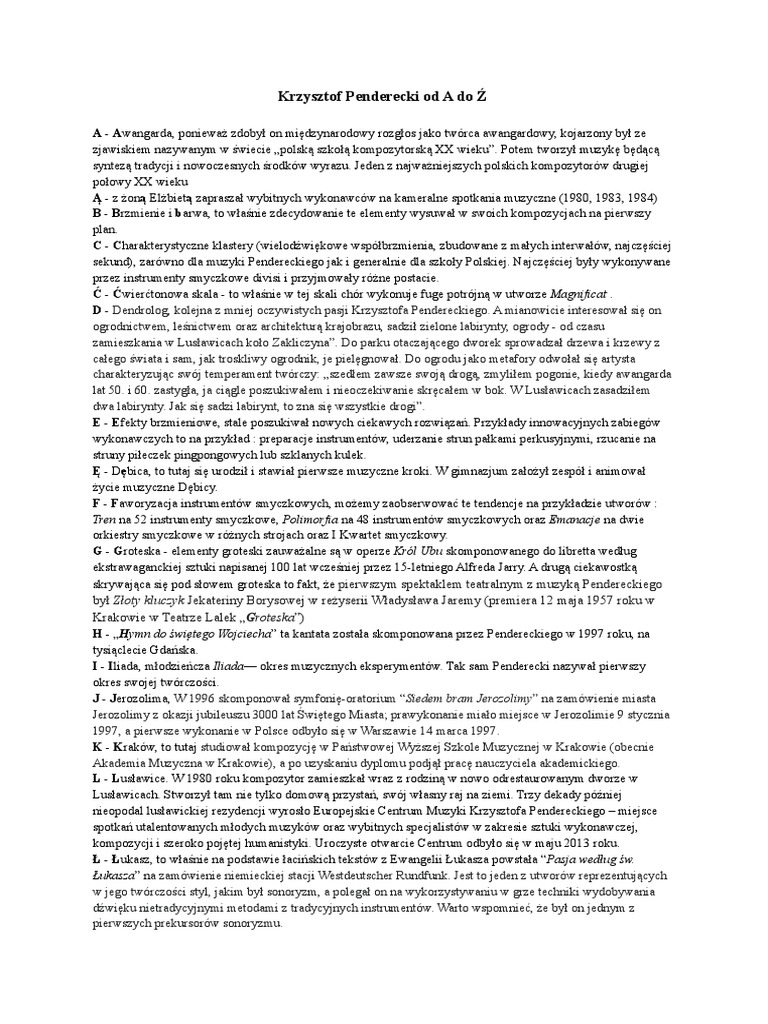 Krzysztof Penderecki Od A Do Ź, Julia Górna | PDF
