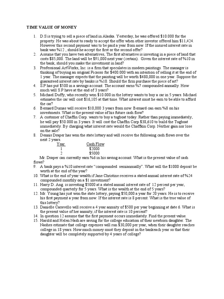 Time Value of Money Concepts: Calculating Present and Future Values of Cash Flows Under Various ...