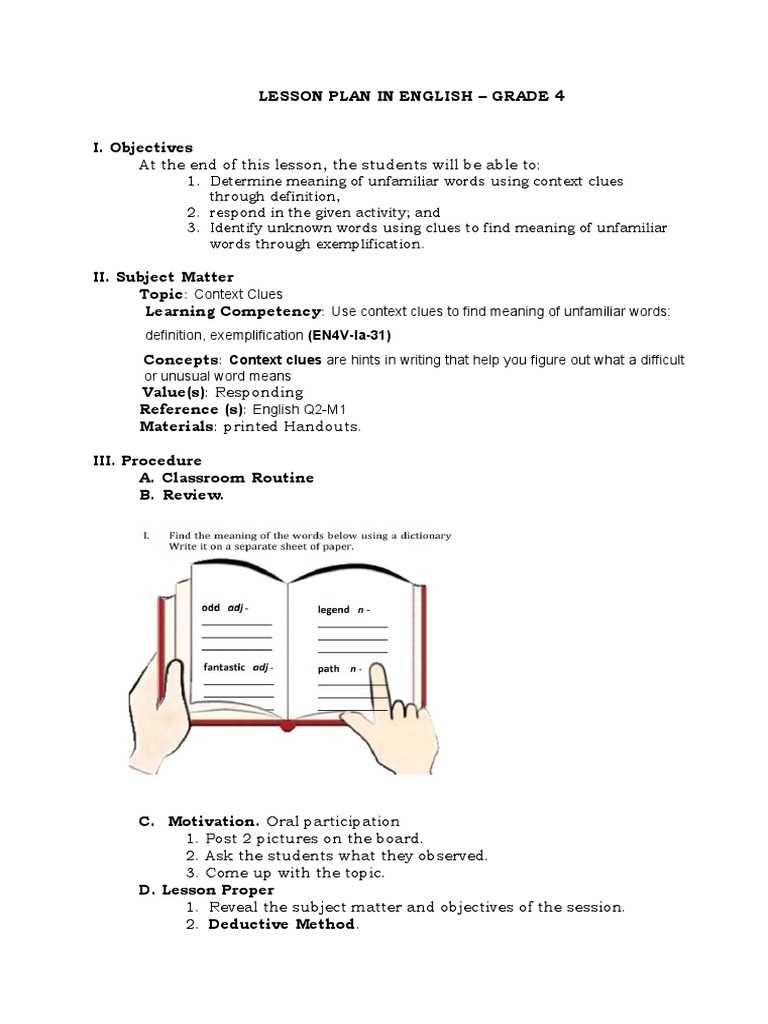 Context Clues Lesson Plan for Grade 4 | PDF | Lesson Plan | Cognition