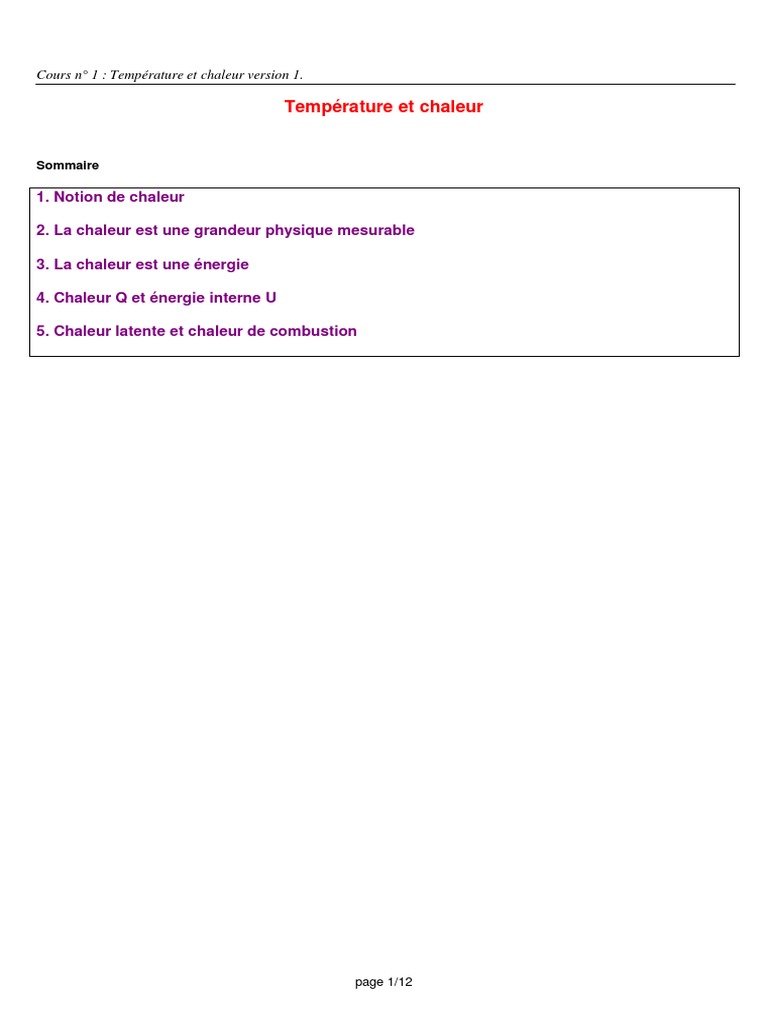 Cours 1 | PDF | Température | Transfert thermique