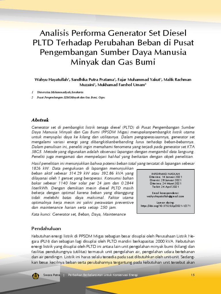 Analisis Performa Generator Set Diesel | PDF