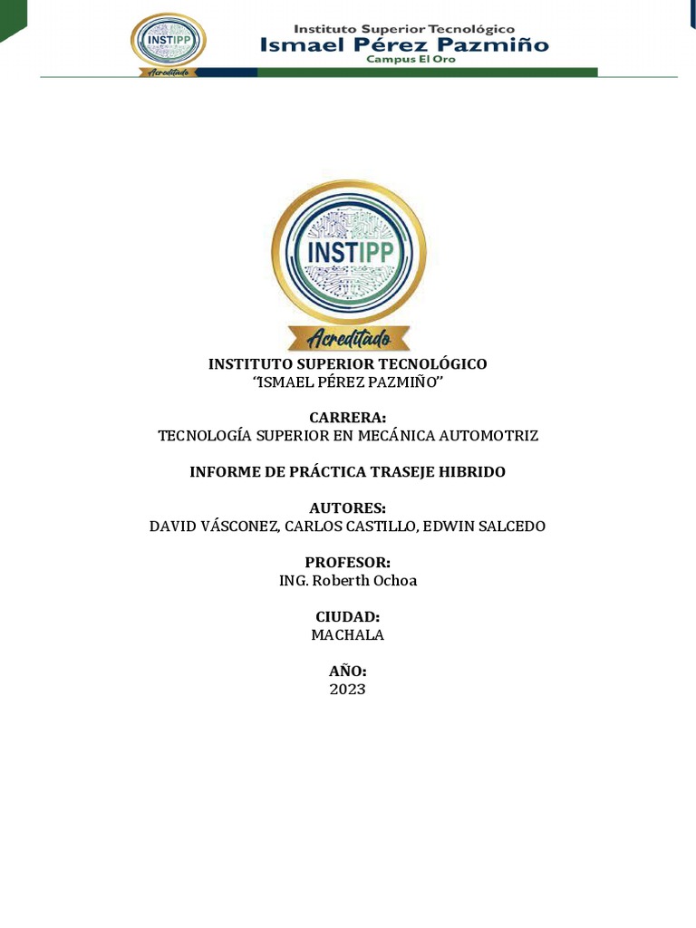 86267INFORME Transeje Hibrido PDF | PDF | Vehículo híbrido | Engranaje