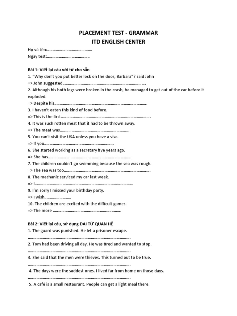 Placement Test - Grammar | PDF