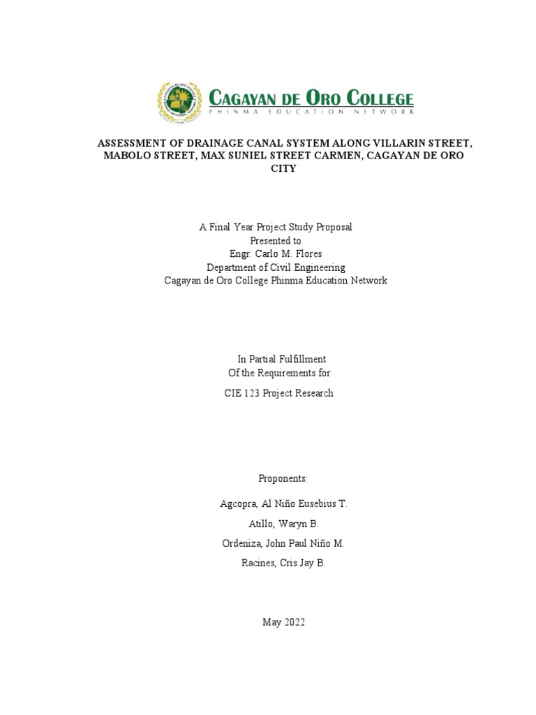 Assessment of Drainage Canal System Along Villarin Street, Mabolo ...