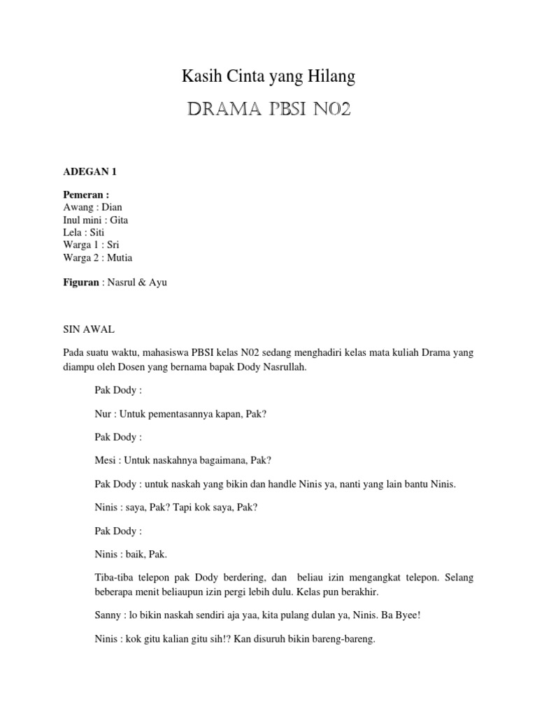(Revisi) Drama Kasih Cinta Yang Hilang - Kelas N02 | PDF | Griya & Taman