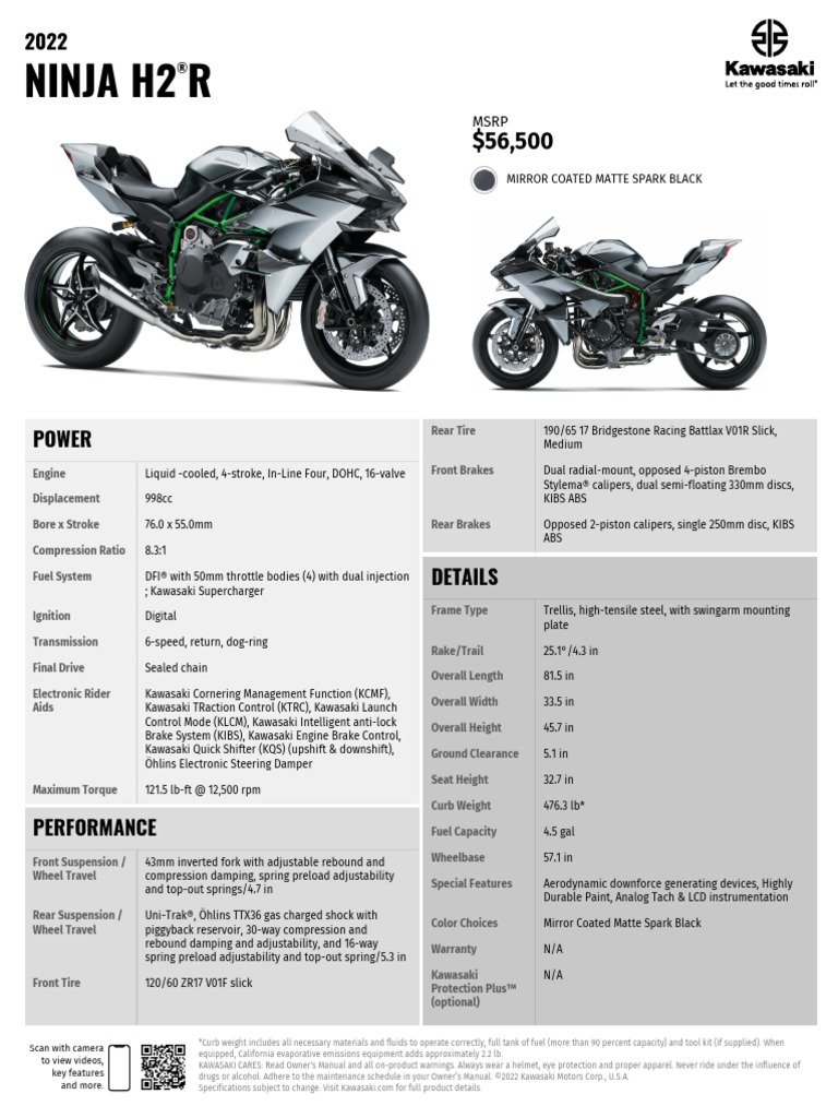2022 Ninja h2r en Us Spec Sheet | PDF | Anti Lock Braking System | Vehicles