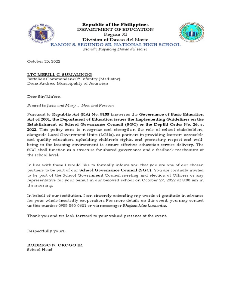 Letter For SGC | PDF | Learning | Government