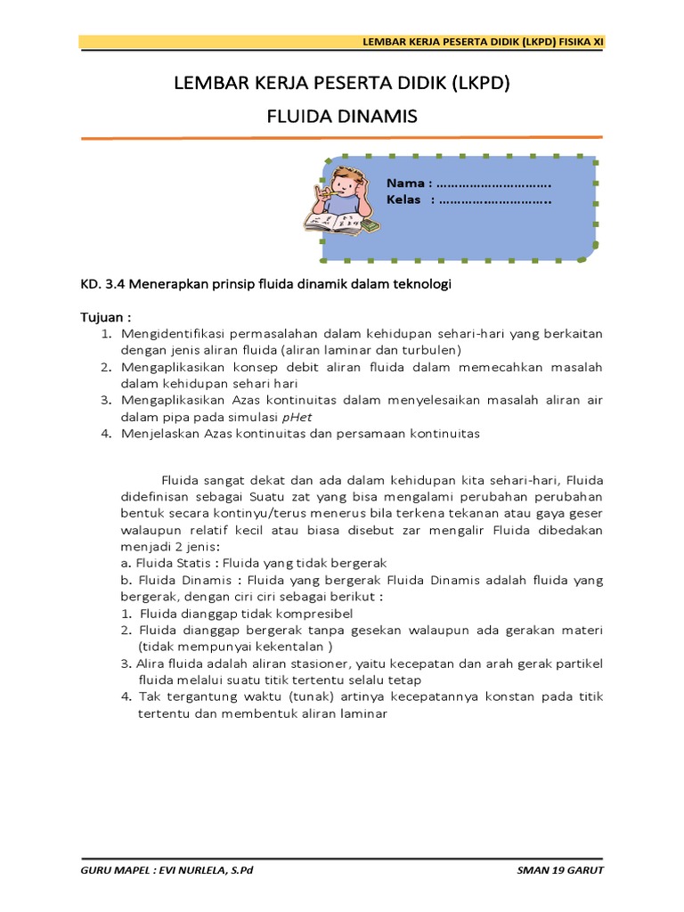 LKPD Fluida Dinamik (KD 3.4) Kontinuitas PHET | PDF
