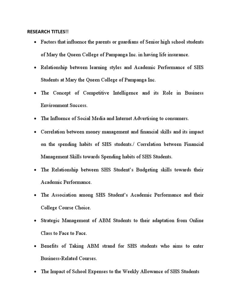 Research Titles For Title Defense | PDF