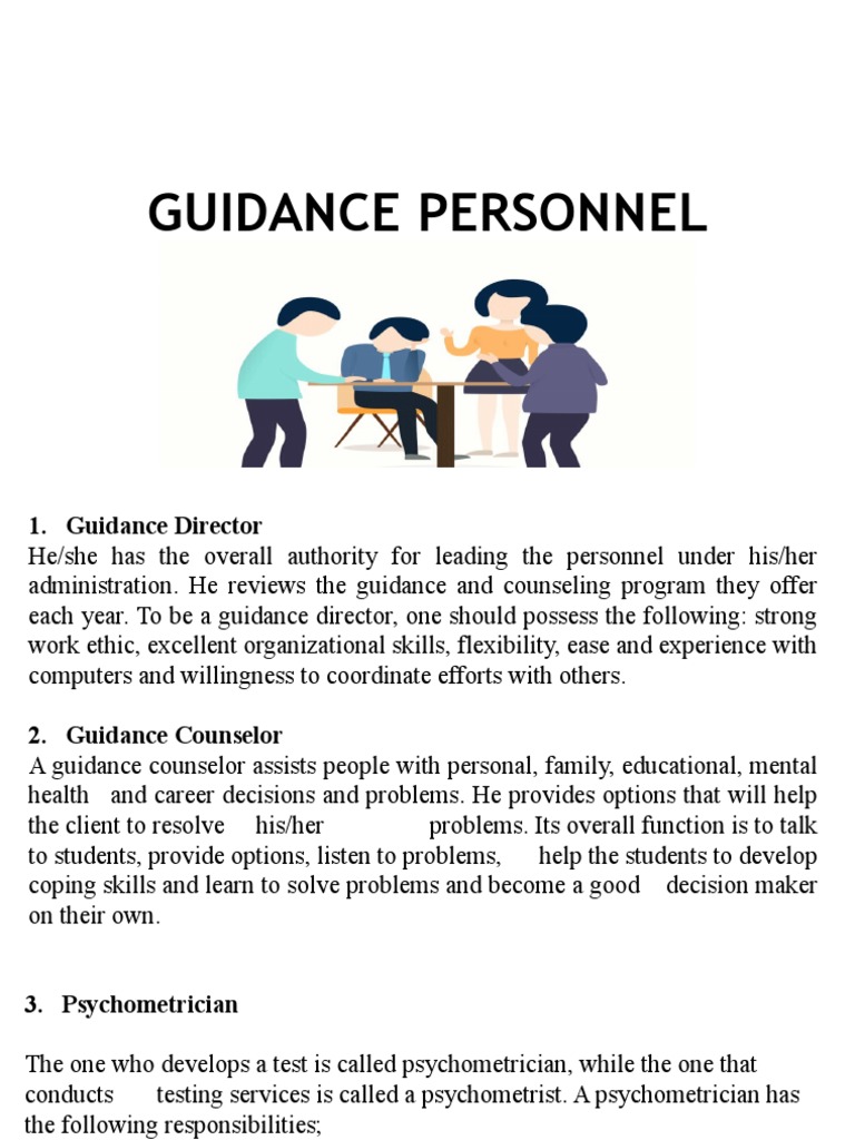 Roles of Guidance Personnel | PDF | Psychologist | Psychotherapy