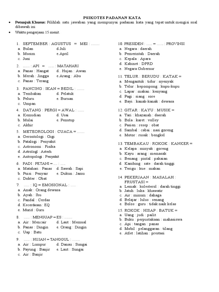 Psikotes Padanan Kata untuk Siswa | PDF