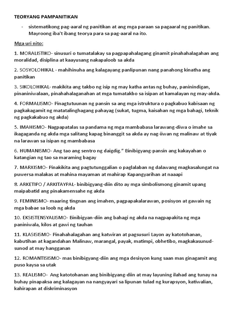 Teoryang Pampanitikan | PDF