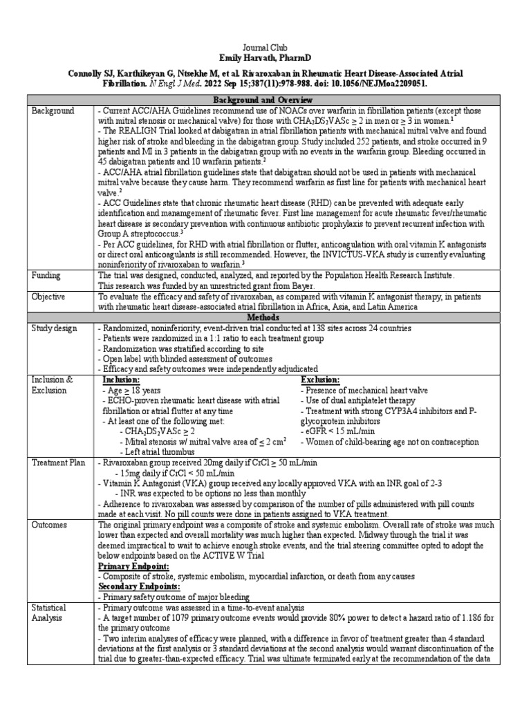 Invictus Trial Journal Club | PDF | Stroke | Heart