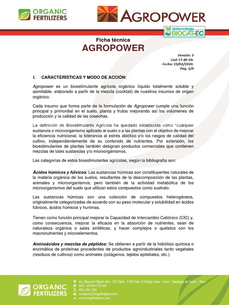 Ficha Técnica de Agropower | PDF | Nutrientes | Plantas