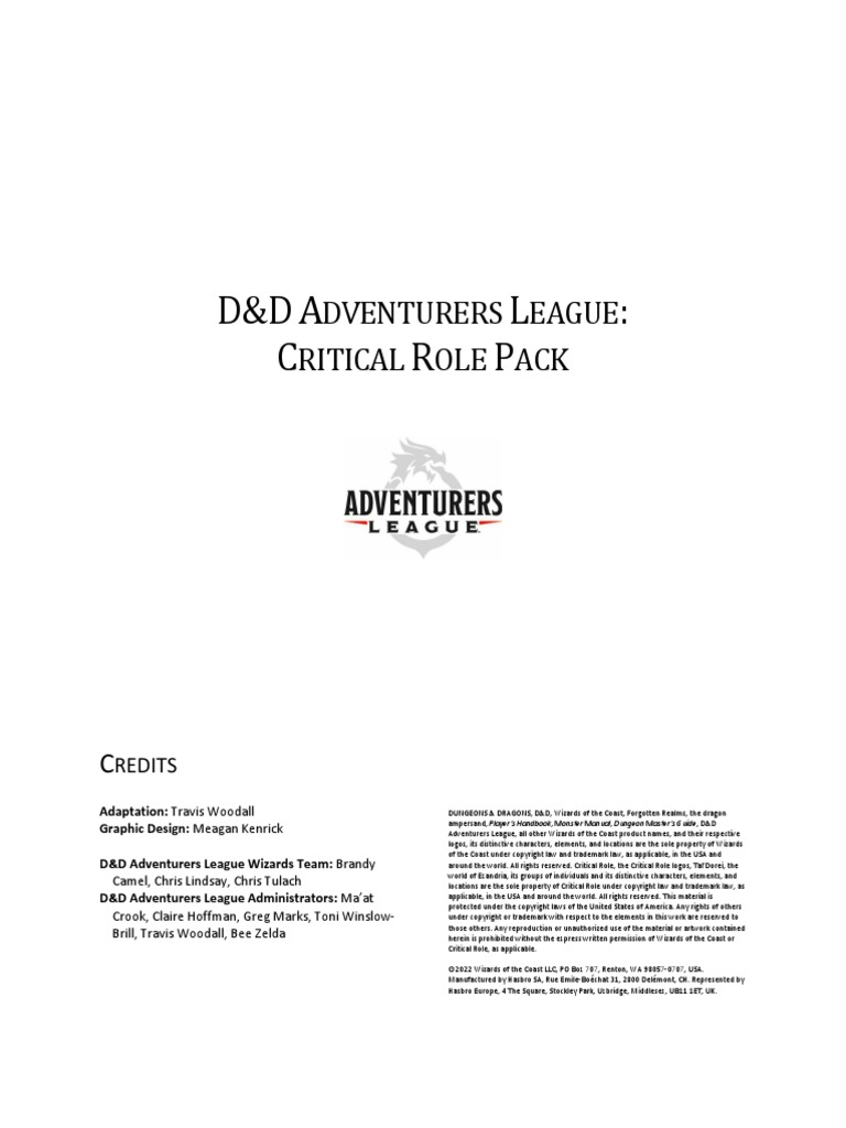 DD Adventurers League Critical Role Pack v1.0 | PDF | Dungeons ...