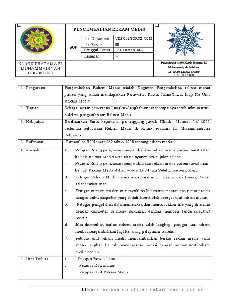 Sop Pengembalian Berkas Rekam Medis | PDF | Sains & Matematika | Teknologi & Rekayasa