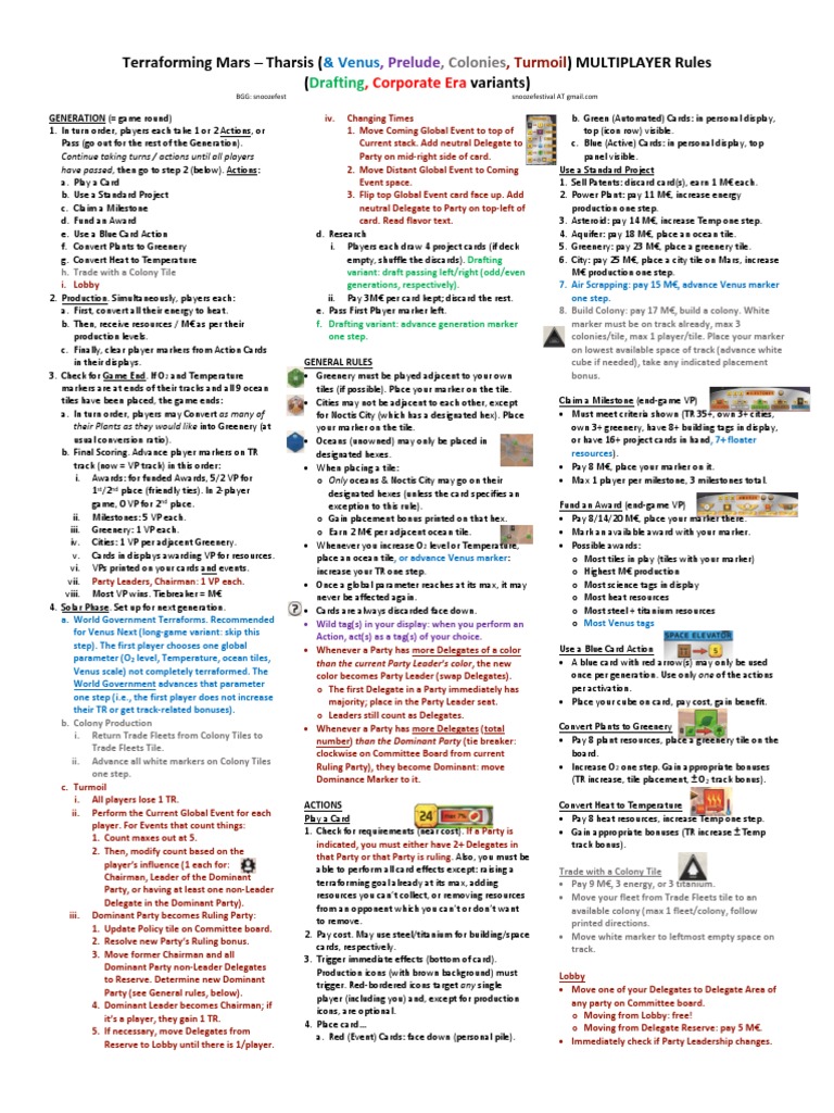 Terraforming Mars Rules Summary | PDF