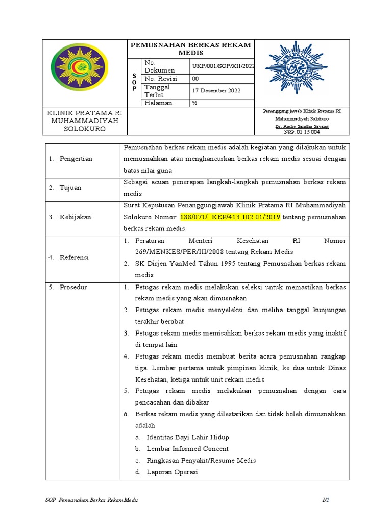 SOP Pemusnahan Berkas Rekam Medis | PDF