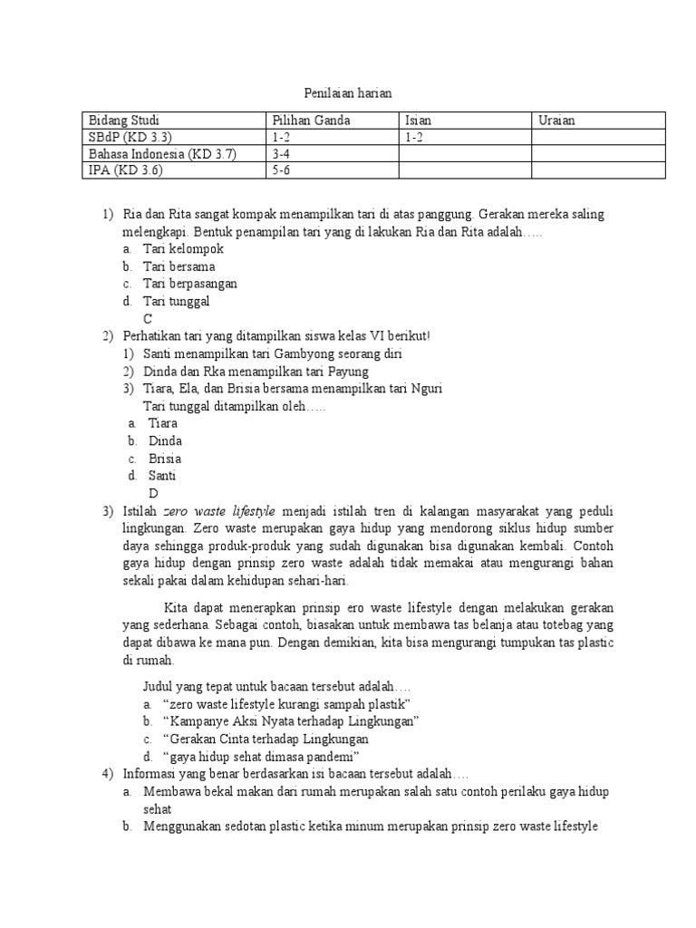 Penilaian Harian PBL 4 | PDF