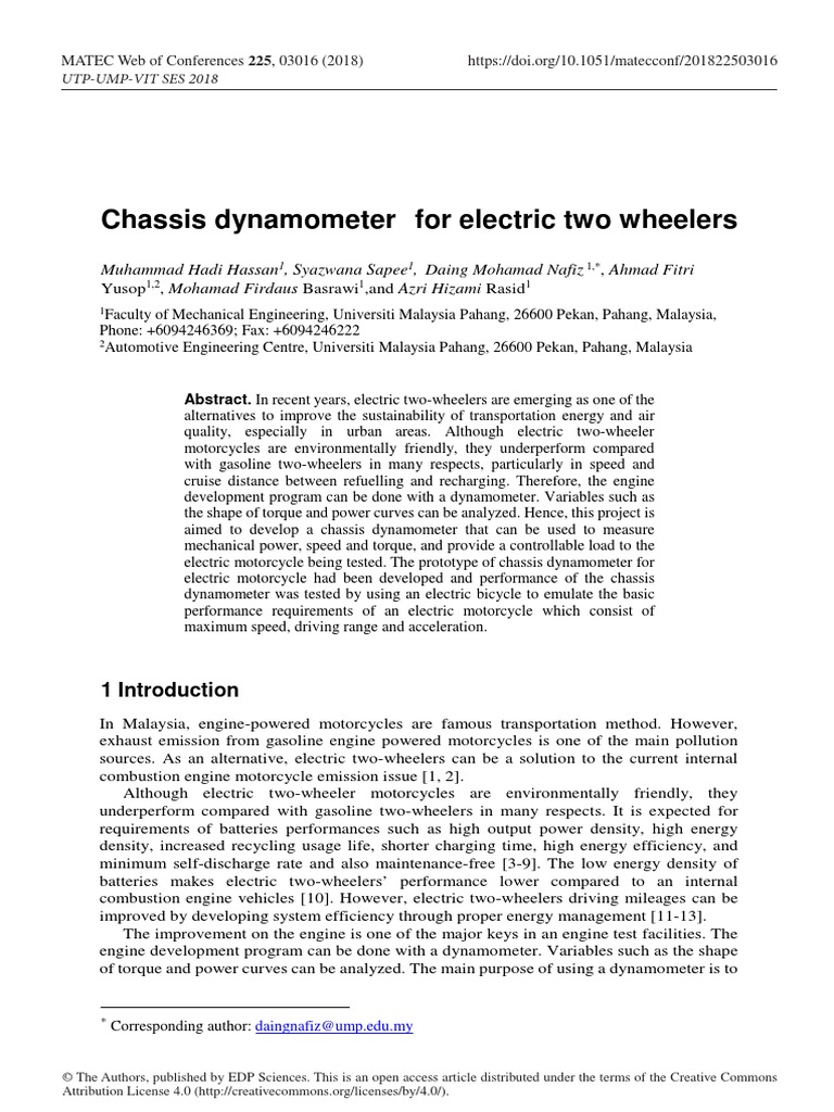 Chassis Dynamometer For Electric Two Wheelers Pdf Power Physics