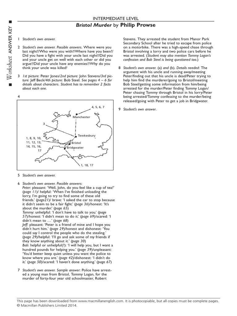 Bristol Murder Reading Worksheet Key | PDF