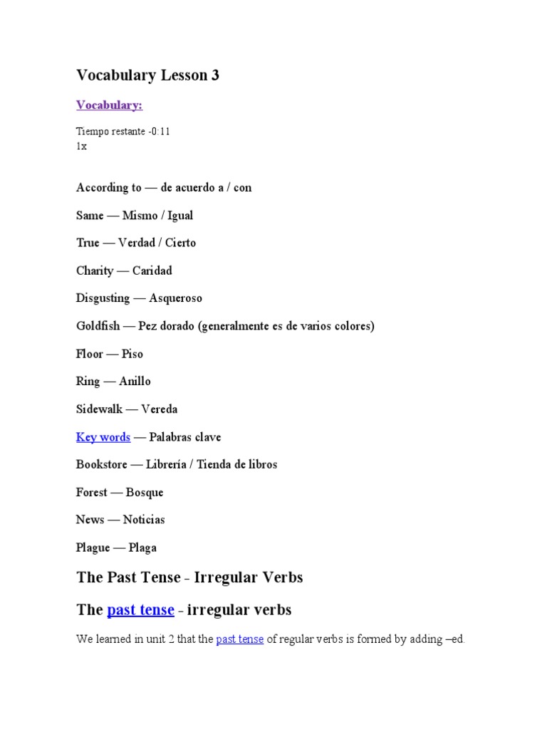 Vocabulary Lesson 3 | PDF | Grammatical Tense | Linguistic Typology