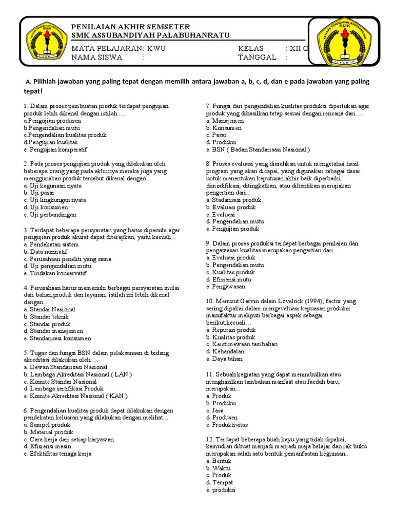 Soal Pas Kwu 12 | PDF