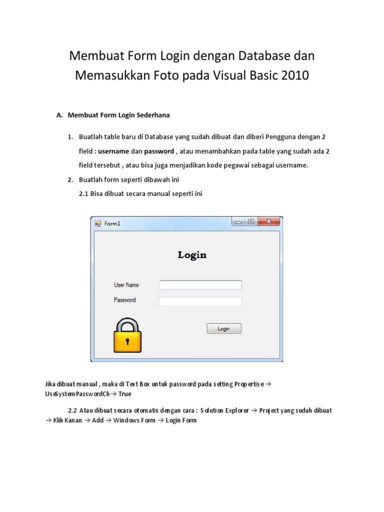 P3 - Membuat Form Login Dengan Database Dan Mengupload Foto Pada Visual Basic 2010 | PDF