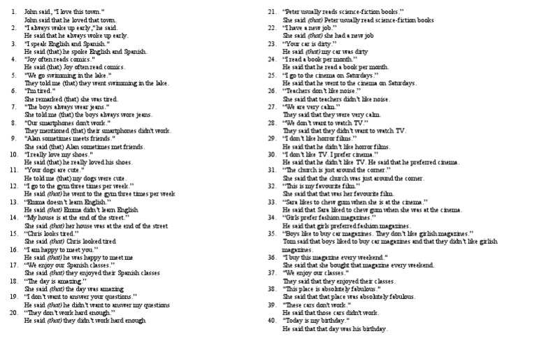 Reported Speech Present Simple | PDF