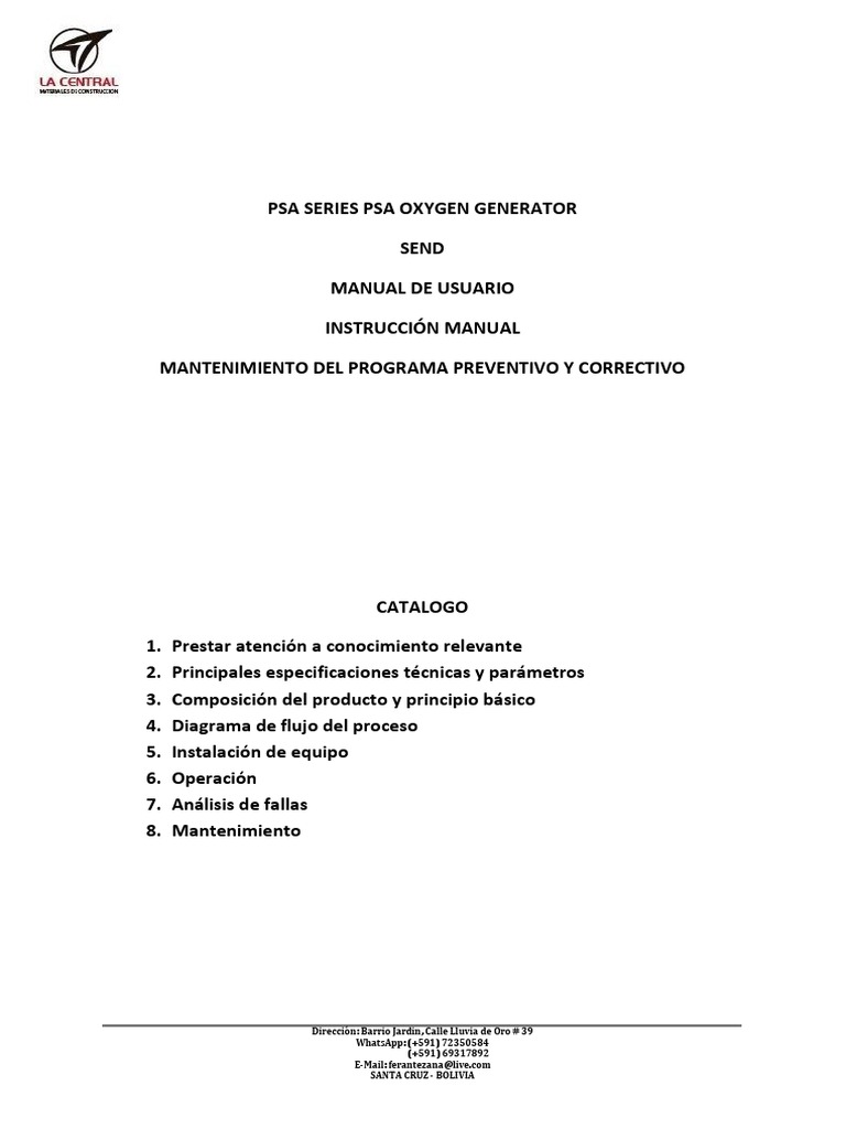 Psa Series Psa Oxygen Generator | PDF | Adsorción | Oxígeno