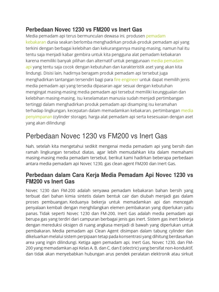 Perbedaan Novec 1230 Vs FM200 Vs Inert Gas | PDF
