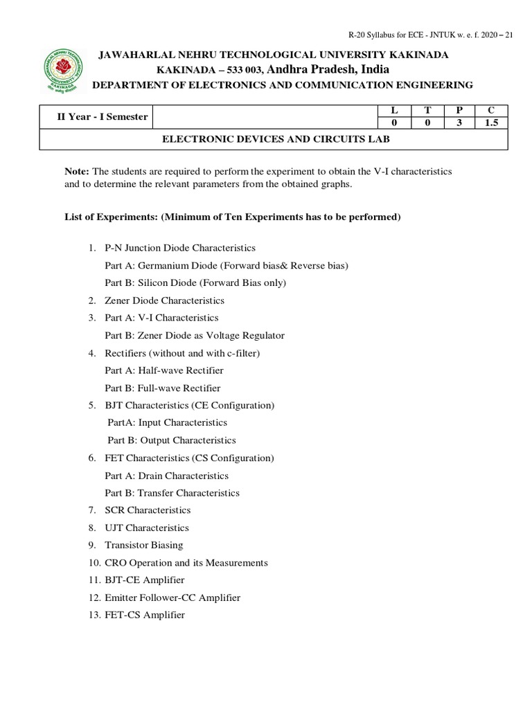 R20-EDC Lab Syllabus | PDF