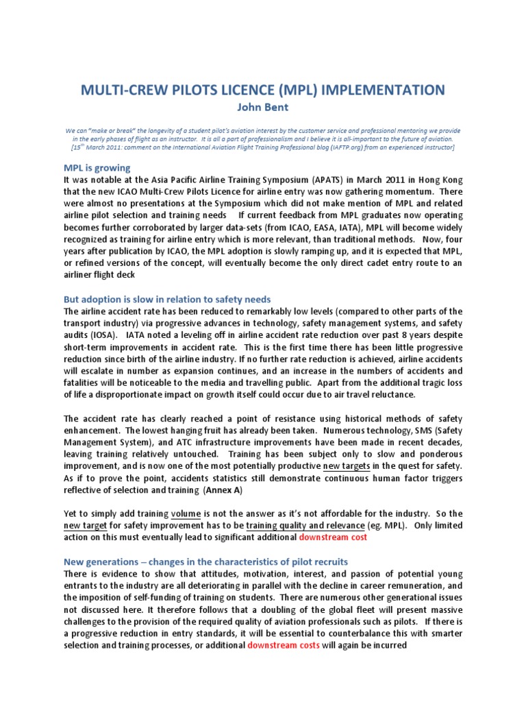 Bent-Multi-Crew Pilots Licence Implementation | PDF | Simulation | Airlines