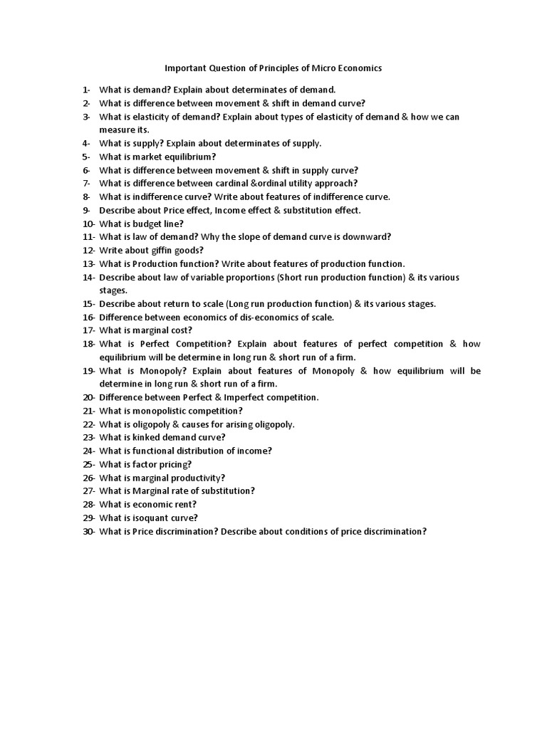 Principles of Micro Economics Question Paper | PDF