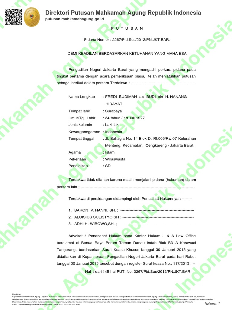 Putusan 2267 Pid - Sus 2012 PN - Jkt.bar 20221215042511 | PDF