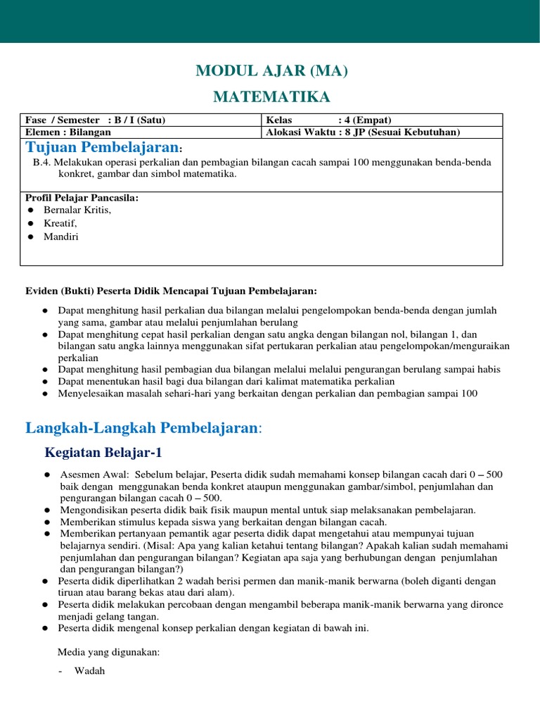 Perkalian Dan Pembagian Bilangan Cacah - Pertemuan 1 | PDF