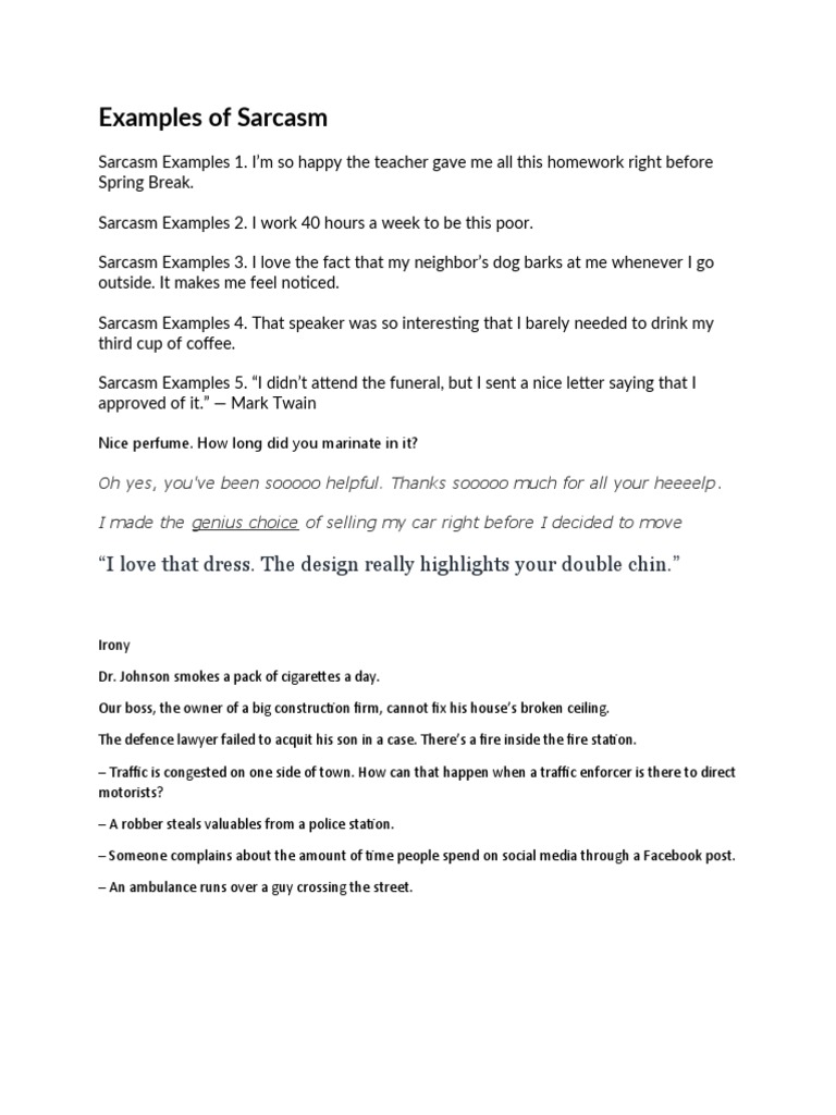 Irony and Sarcasm Example Sentence | PDF