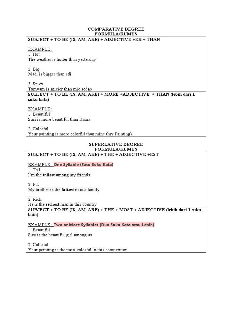 Degree of Comparative Kelas Xi | PDF | Language Mechanics | Grammar