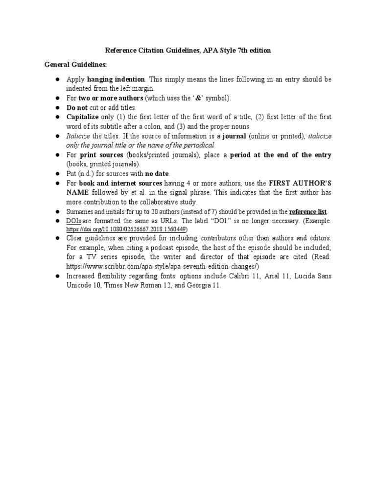 Reference Citation Guidelines APA 7th Ed | PDF