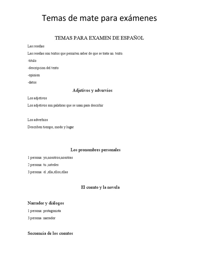 Temas para Examen de Español | PDF