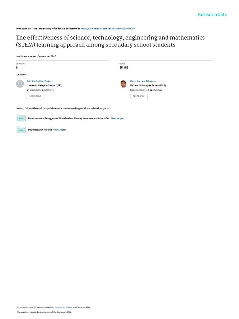 Investigating The Effectiveness Of Stem Learning Approaches In