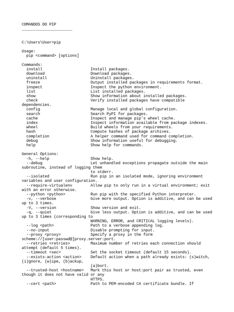 Comprehensive overview of the pip command line tool and its various ... Comprehensive overview of the pip command line tool and its various ...