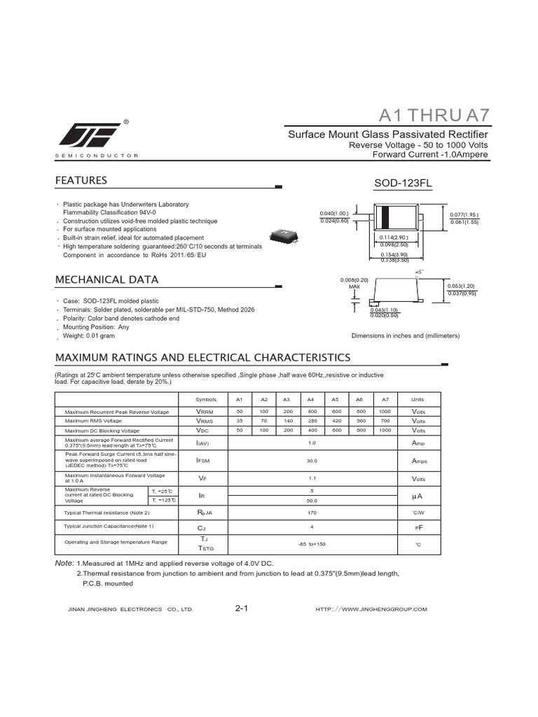 Diode A7 (SOD-123) | PDF | Rectifier | Electrical Components
