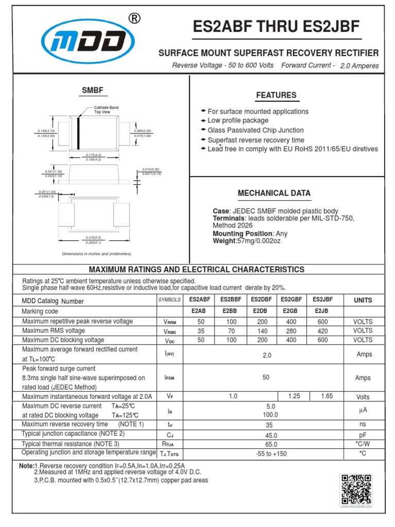 Diode MDD-ES2JBF C113943 | PDF | Rectifier | Diode