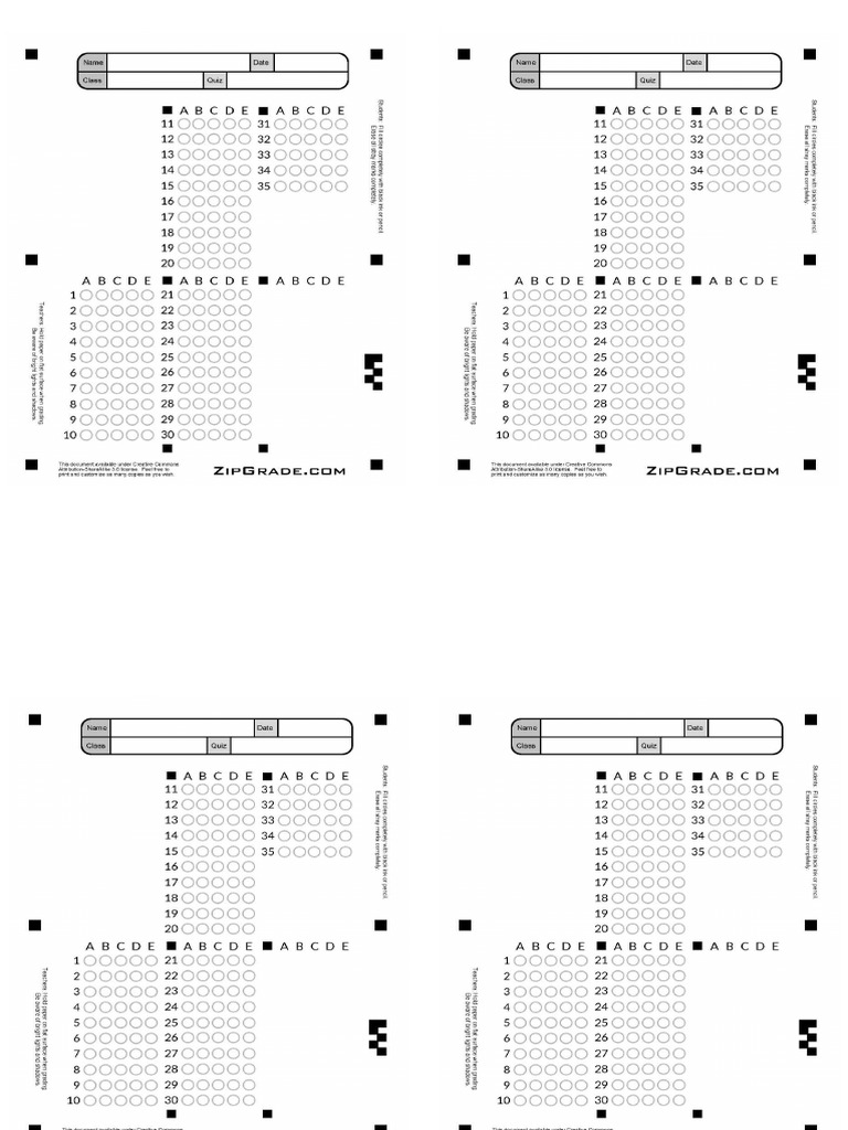 35 Items Zipgrade Answer Sheet | PDF