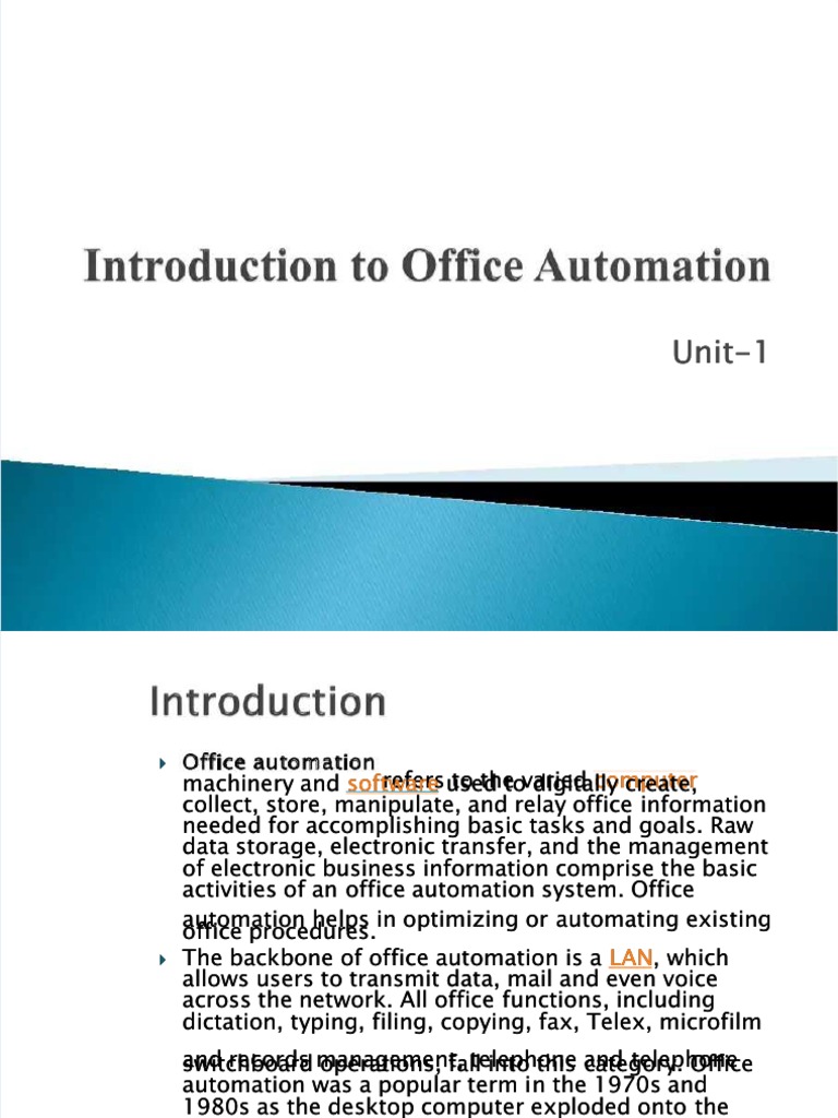 PDF Introduction To Office Automation Unit 1 - Compress | PDF | Microsoft Word | Automation