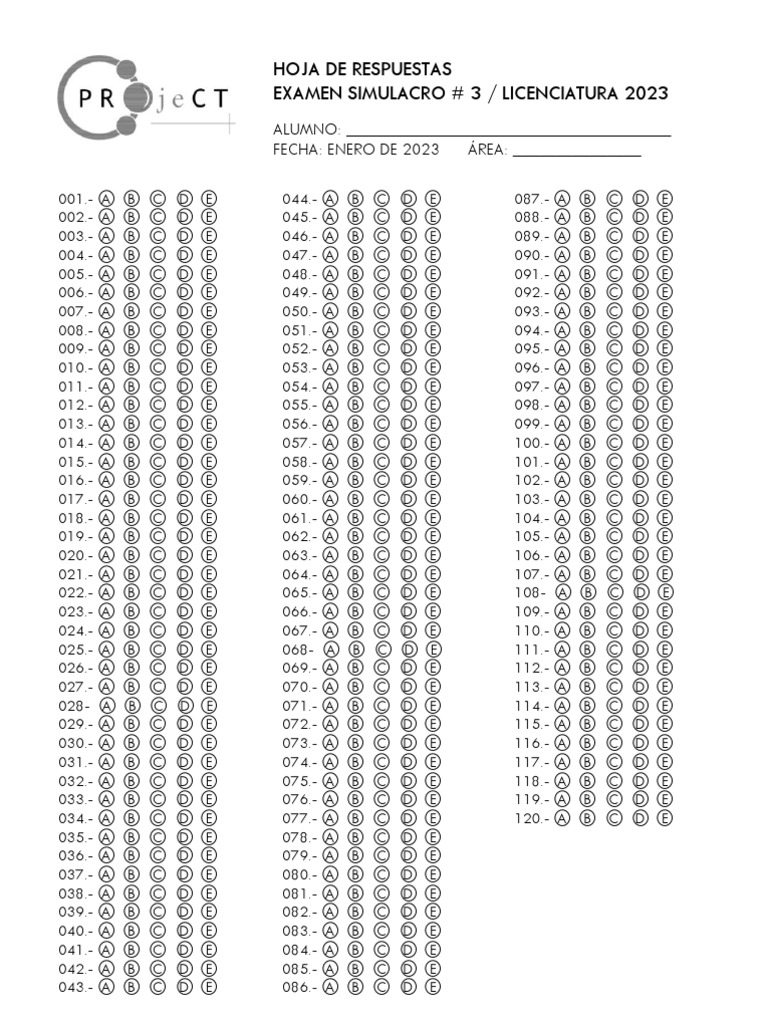 Hoja de Respuestas UNAM 2023 | PDF