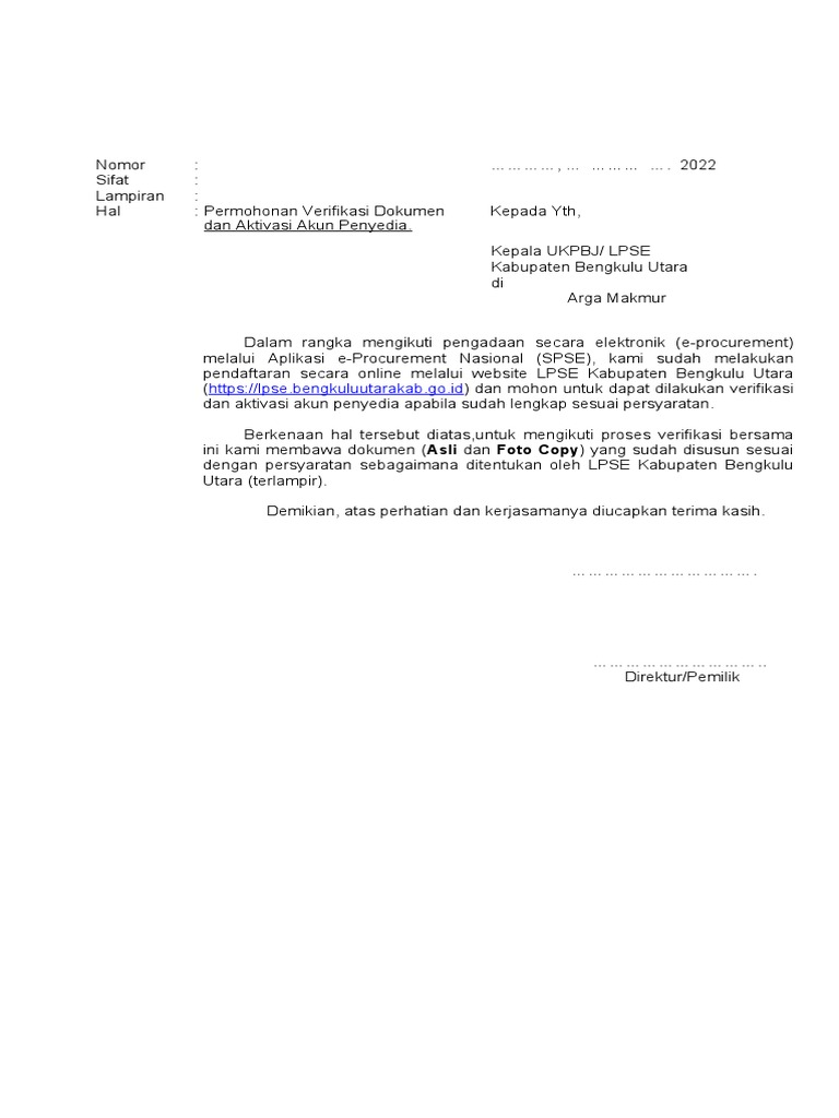 Surat Permohonan Verifikasi | PDF