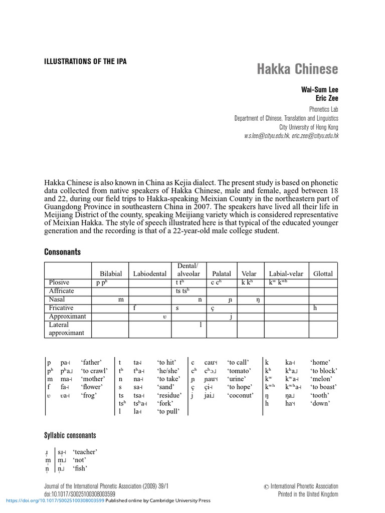 Hakka-Chinese - Illustrations of The Ipa | PDF | Tone (Linguistics) | Human Communication